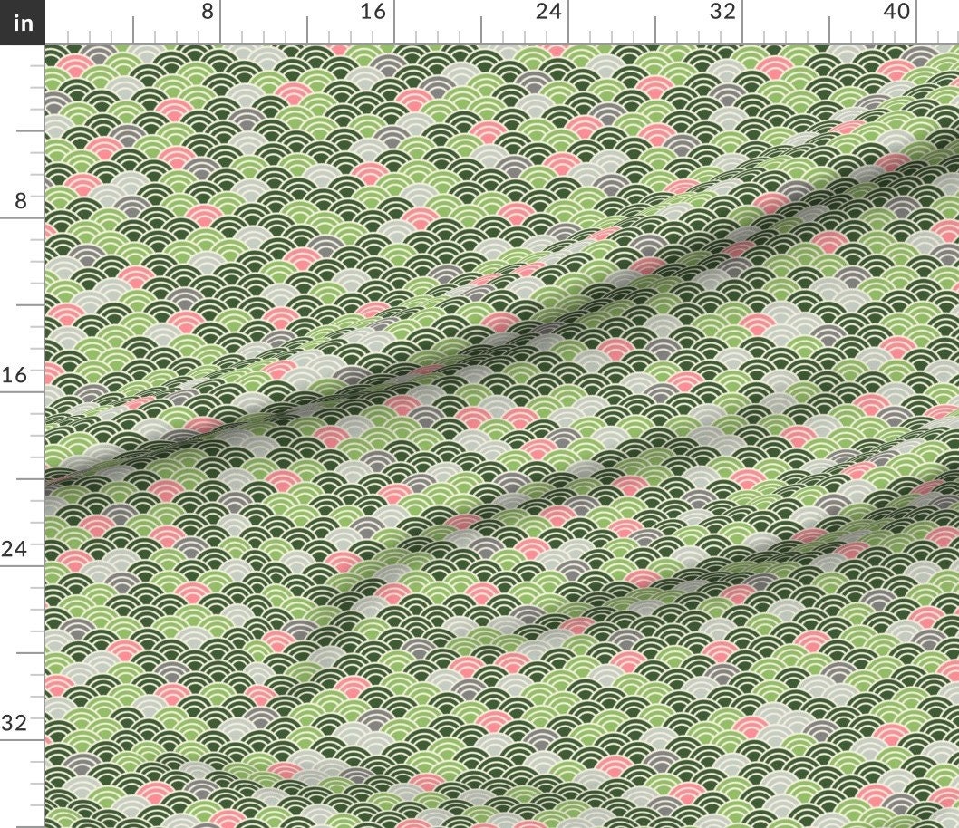 Seigaiha Green Japanese Wave Fabric Japanese Wave Seaweed - Etsy