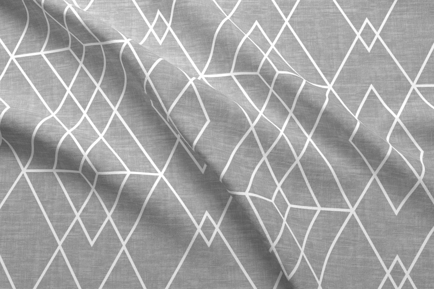 Geometric Grey and White Fabric by the Yard Grid Texture | Etsy
