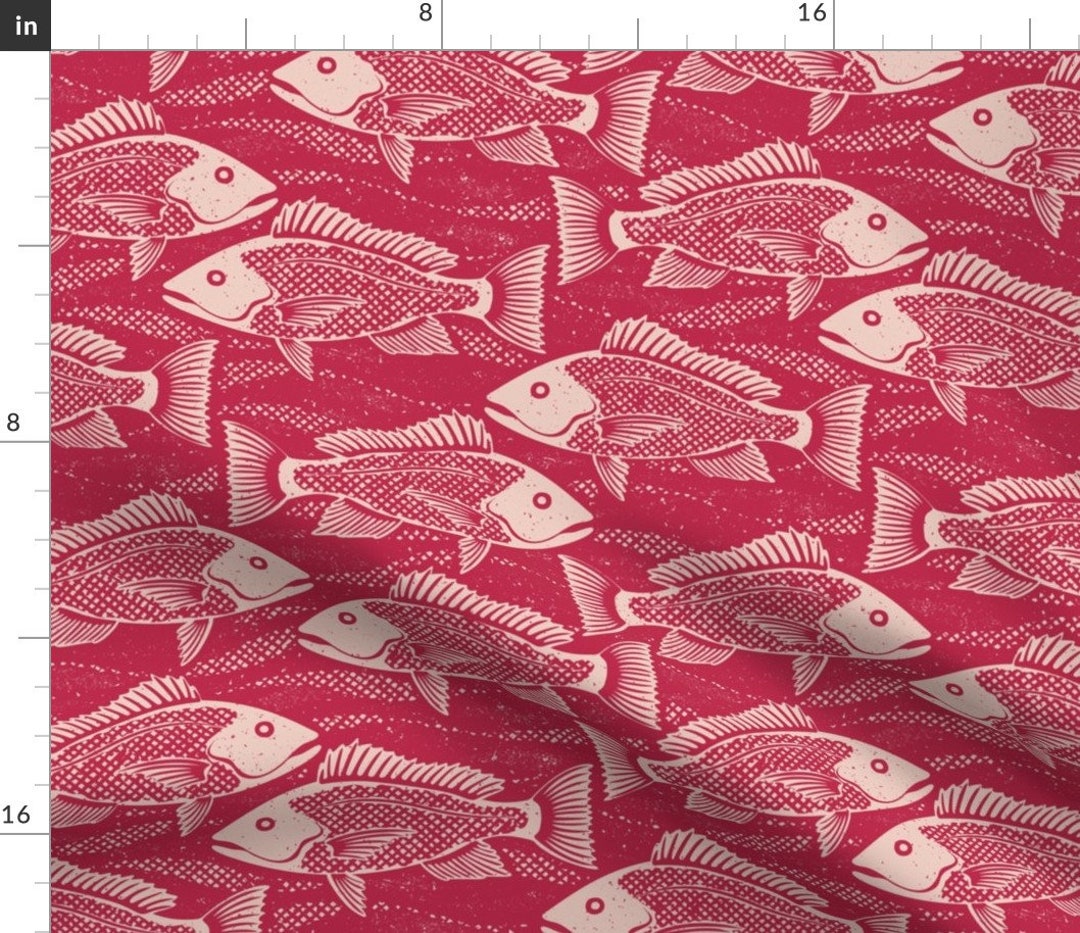 Red Snapper Fabric Red Snapper by Fleabat Seafood Nautical Coastal Ocean Magenta 2023 Color ...