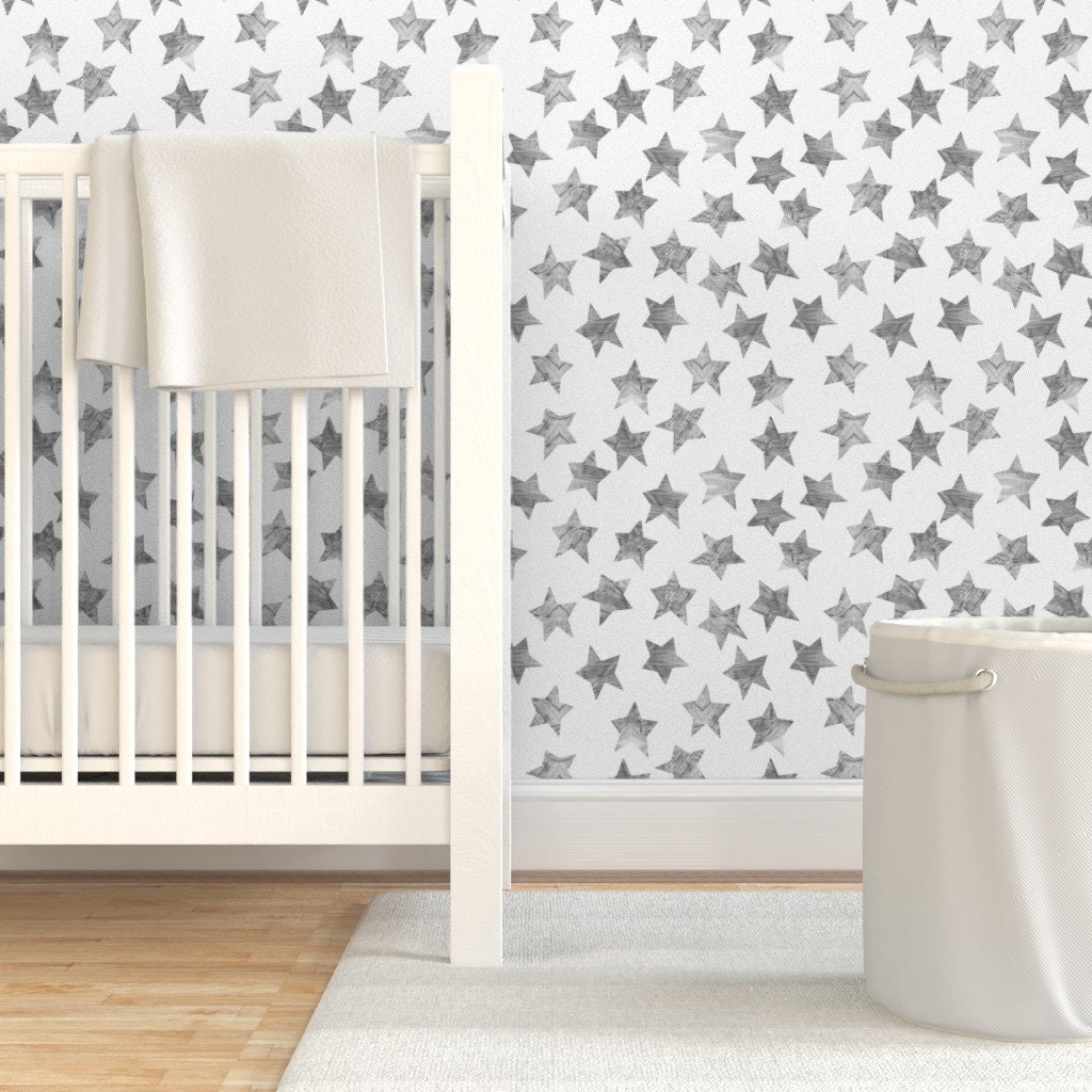 Gray Star Wallpaper Starry Watercolor Dreams in Grey by - Etsy