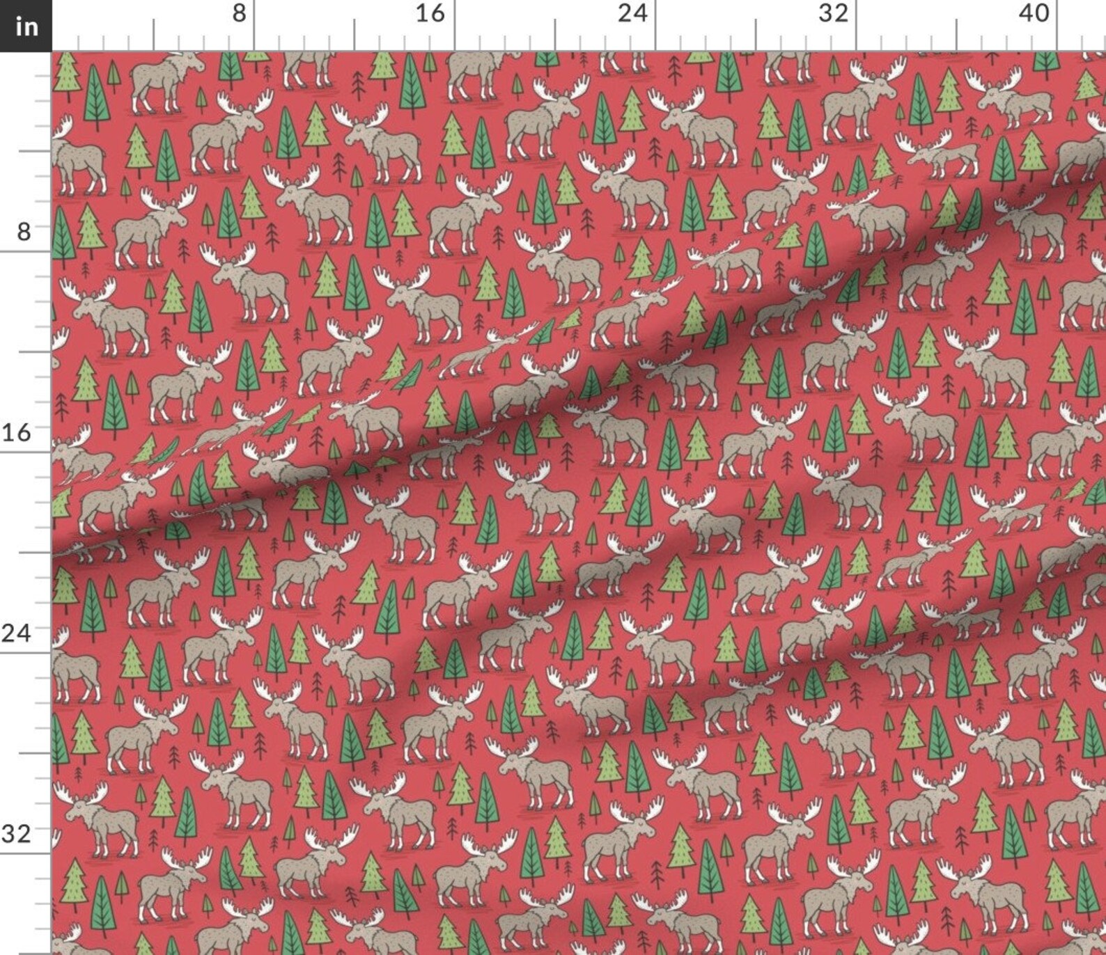 Moose Fabric Forest Woodland Moose Trees Red by Caja Design Moose ...