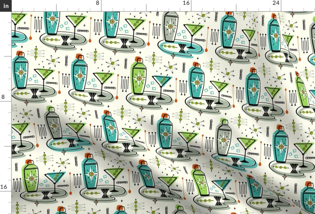 Retro Fabric - Atomic Martinis and Shakers by Studioxtine - Starburst ...