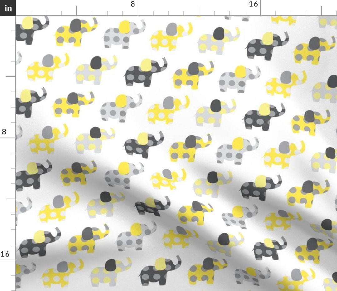 Yellow Gray Elephants Fabric Ellie's Elephant Friends by Littlebdesigns ...