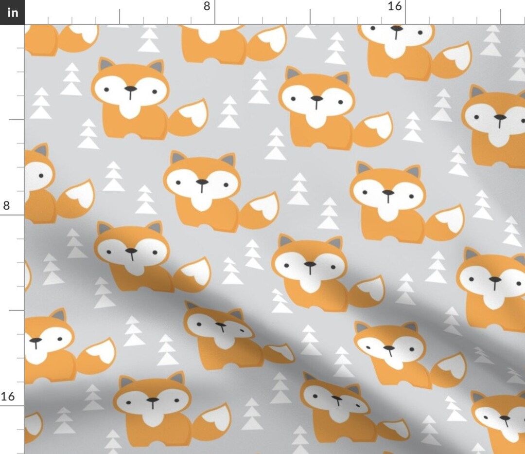 Baby Fox Fabric Fox Grey Orange by Lilcubby Baby Fox Woodland Animal ...