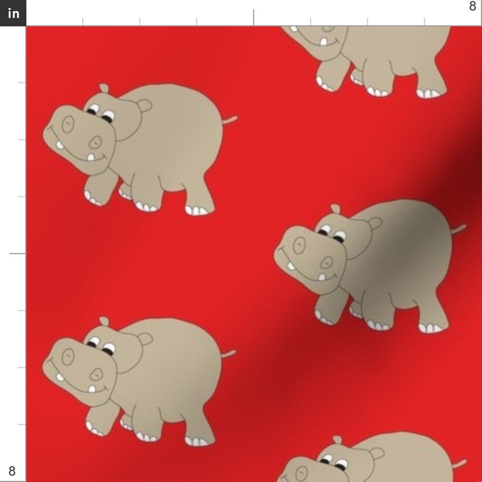 Hippo Fabric Red Hippo by Coveredbydesign Happy Hippos Red | Etsy