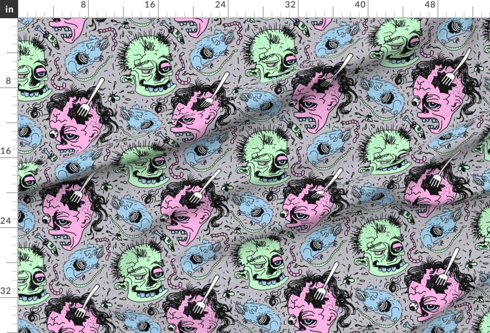 Zombie Fabric - Gross Zombies by Abbieuproot - Zombie Bugs Fork Worms ...