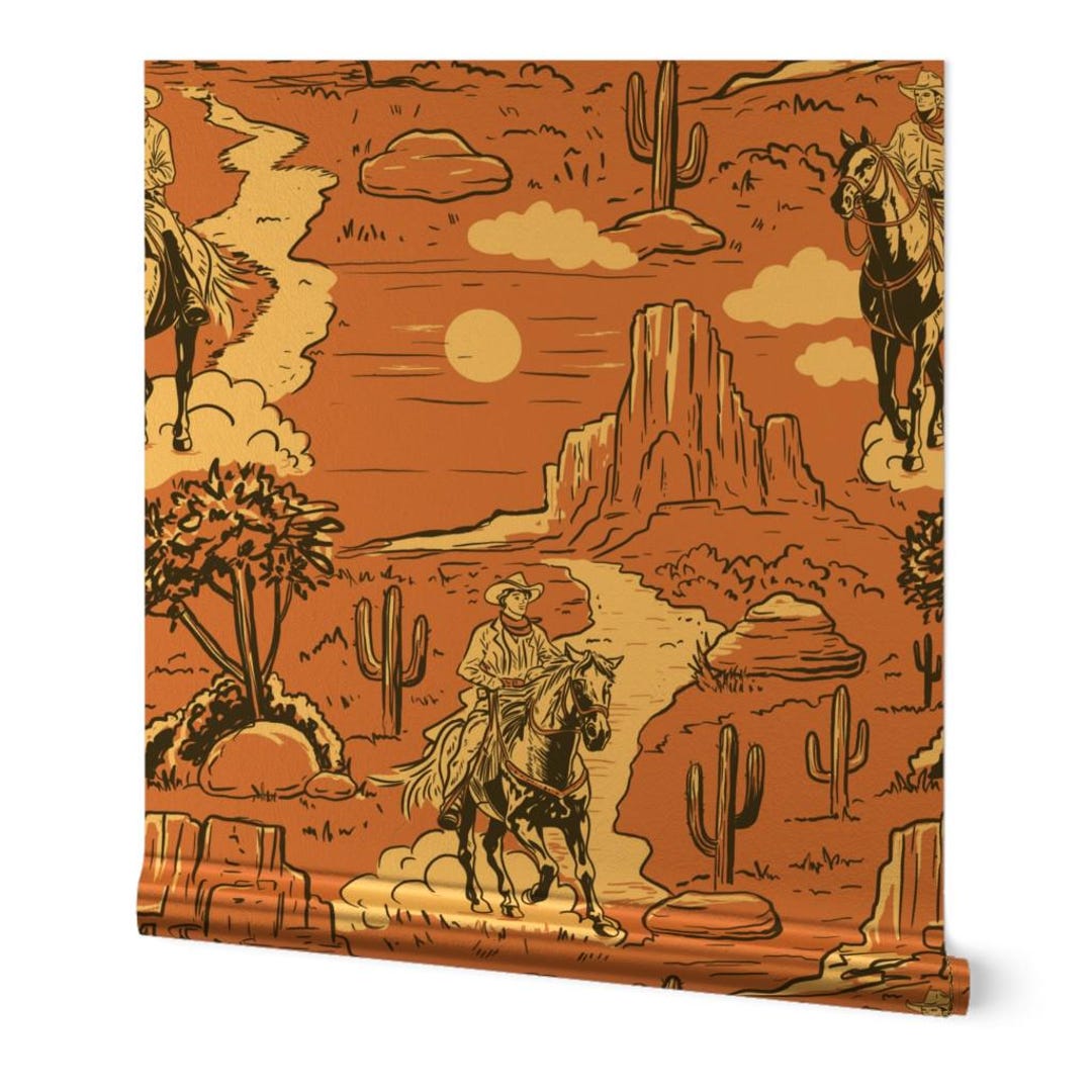 Retro Western Gold or Silver Metallic Wallpaper - Western Toile by ...