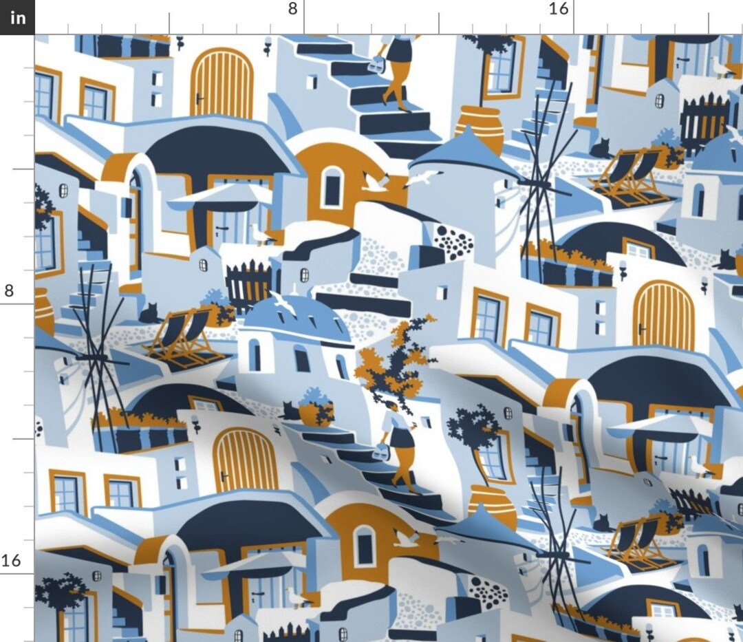 Greece Fabric Santorini by Heidi-abeline Navy White Blue - Etsy