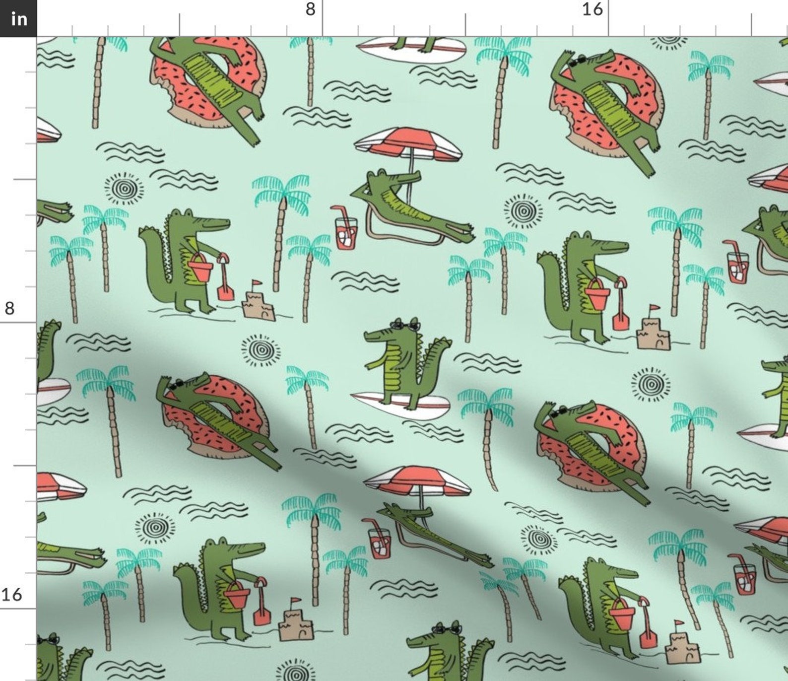 Alligator Fabric Alligator Vacation Tropical Beach Gator - Etsy