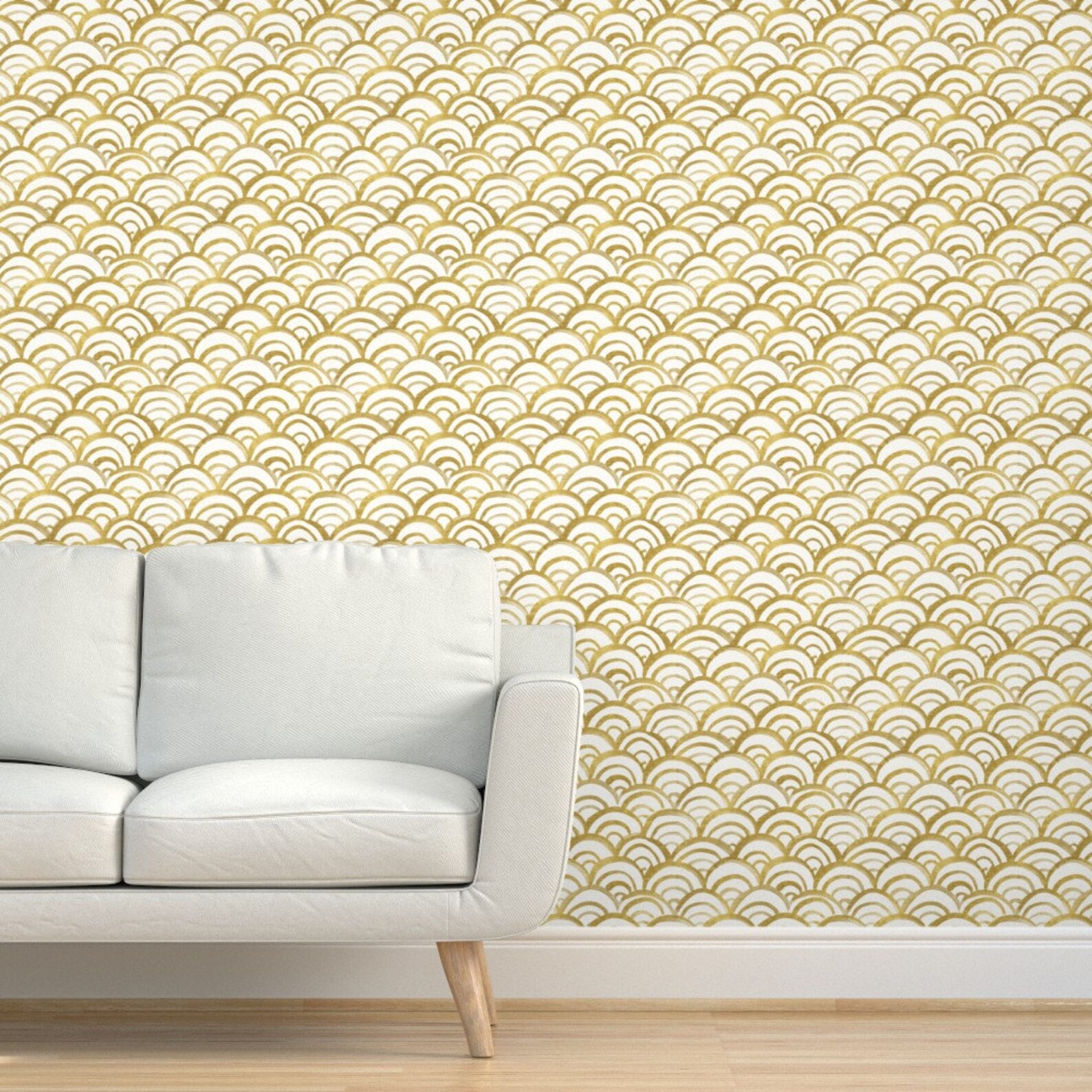Yellow Watercolor Scales Wallpaper Mermaid Gold by Crystal - Etsy
