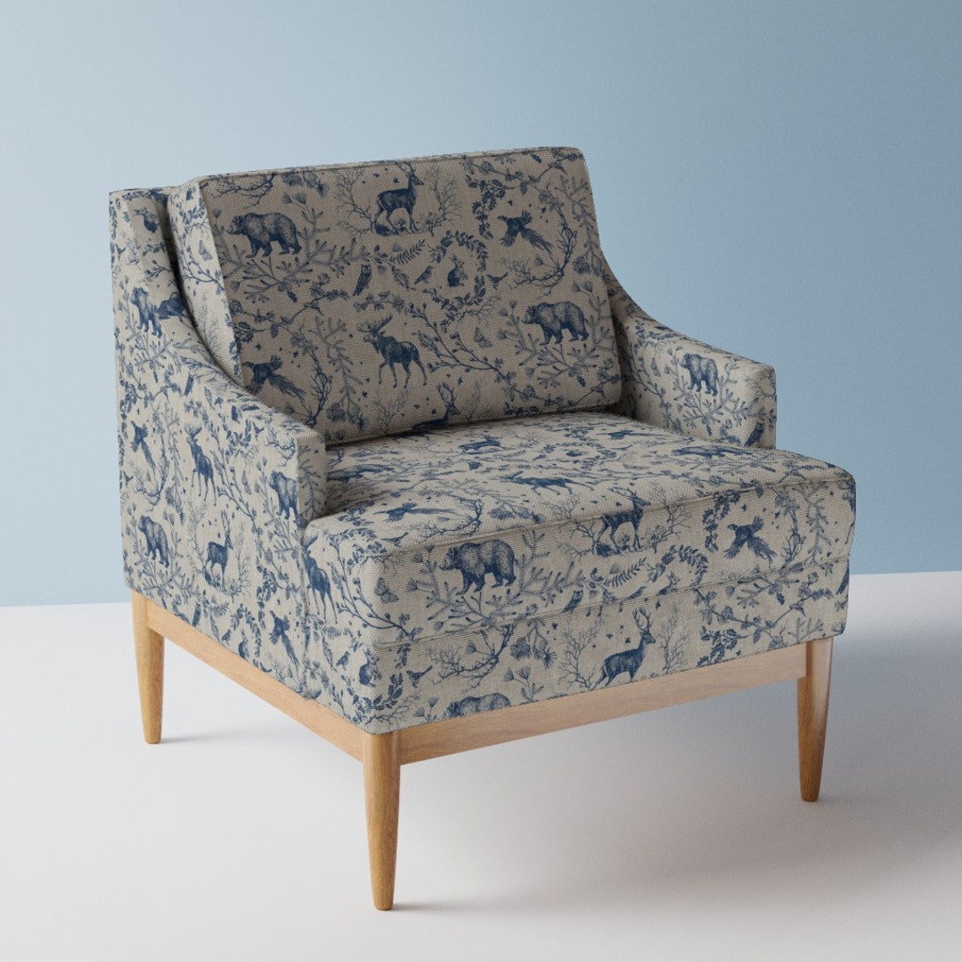 Woodland Toile Upholstery Fabric Winter Toile Blue by Nouveau_bohemian ...