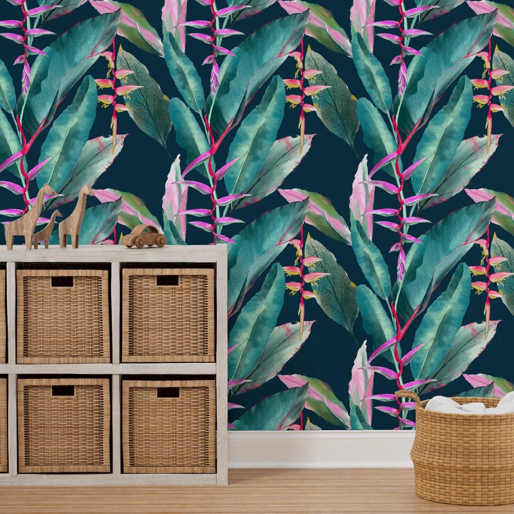 Tropical Wallpaper Tropical Night by Jaf Studio Jumbo Blue - Etsy