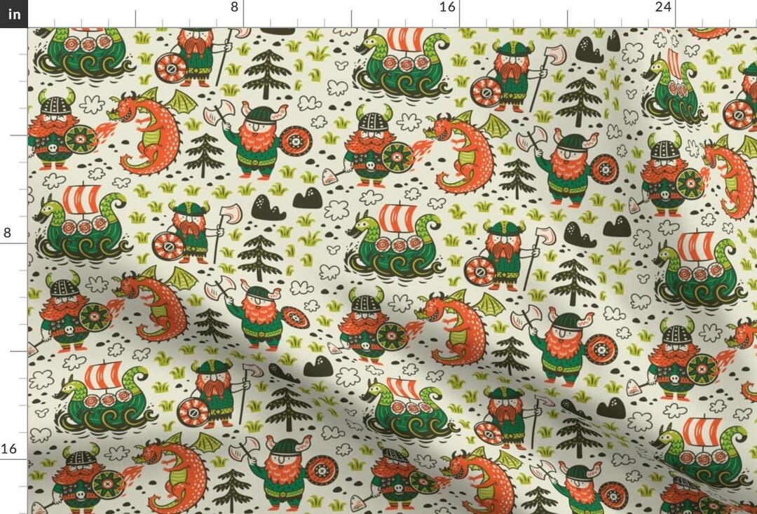 Viking Fabric - Vikings by Penguinhouse - Viking Ships Boat Dragon ...