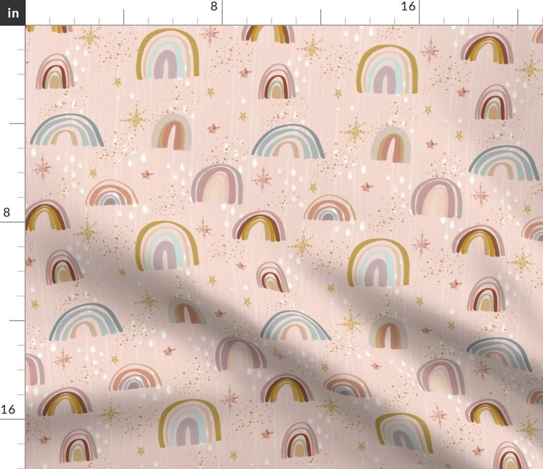 Tiny Pastel Rainbows Fabric Smallest Rainbow Blush With Stars by ...