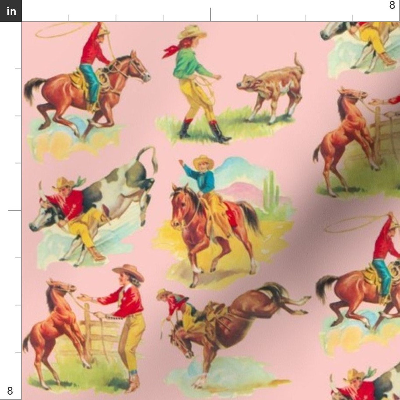 Pink Cowgirl Fabric Cowgirl Cowboy Pink by Parisbebe Western - Etsy