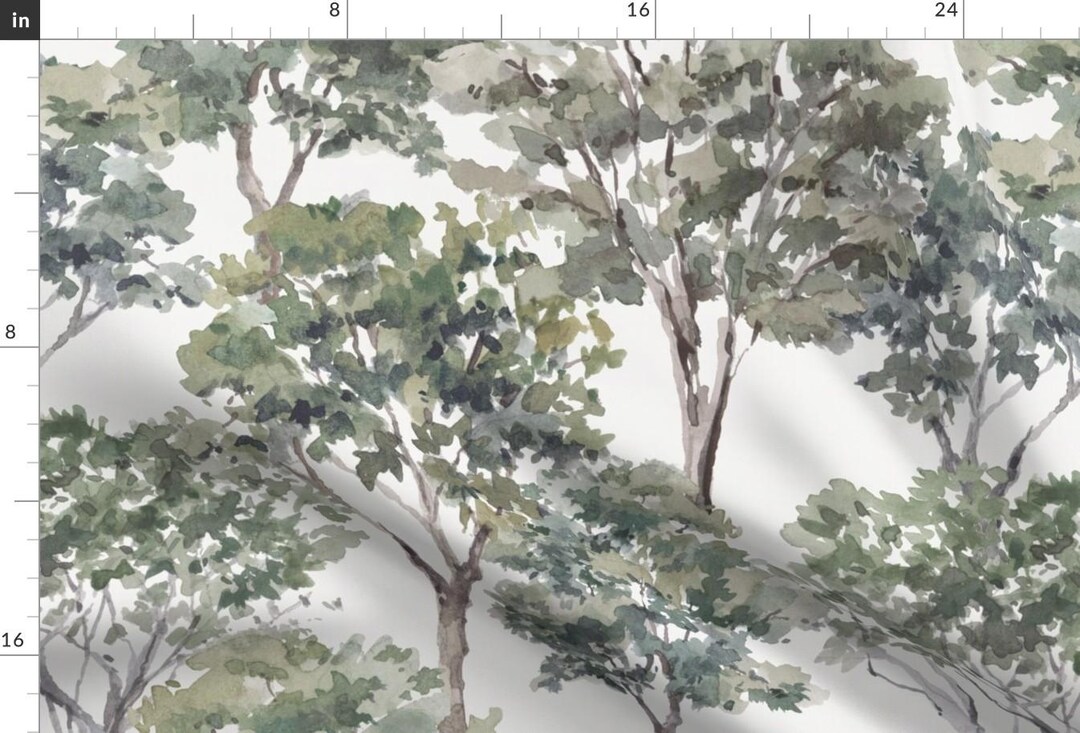 Vintage Woodland Fabric - Jumbo Trees by Hipkiddesigns - Watercolor ...