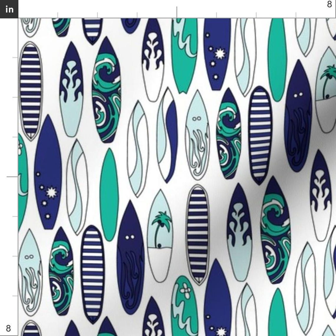 Surfing Fabric - Nautical Surf Board Sea Green Blue Beach Water Summer ...
