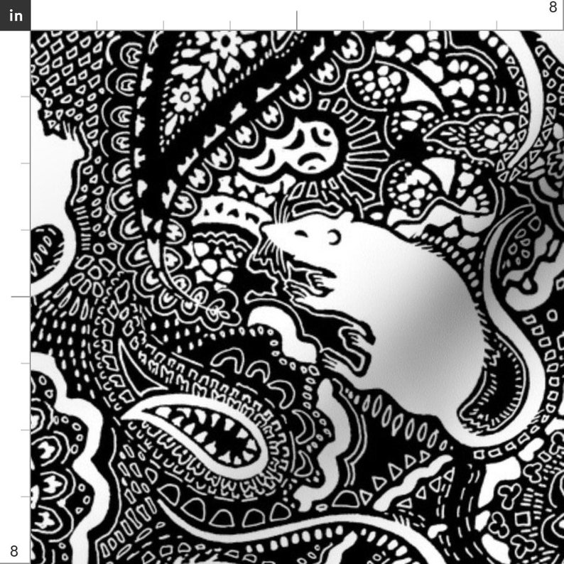 Rat Fabric Paisley Large White Black Year of the Rat Pet | Etsy