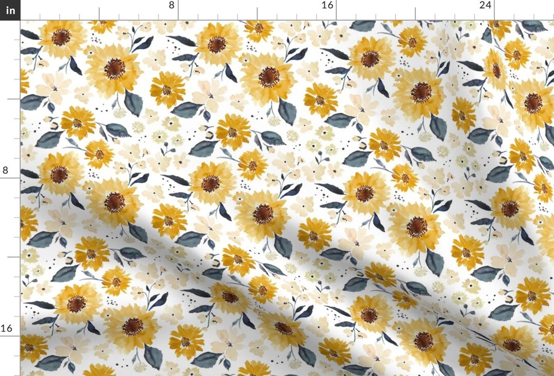 Summer Flowers Fabric - Sunflowers and Cream 7x7 by Indybloomdesign ...