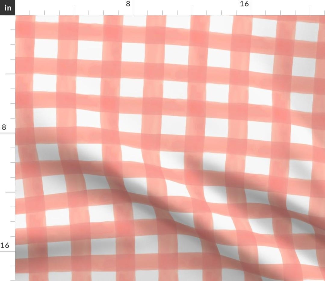 Pink Checked Fabric Watercolor Gingham in Peach by Willowlanetextiles ...