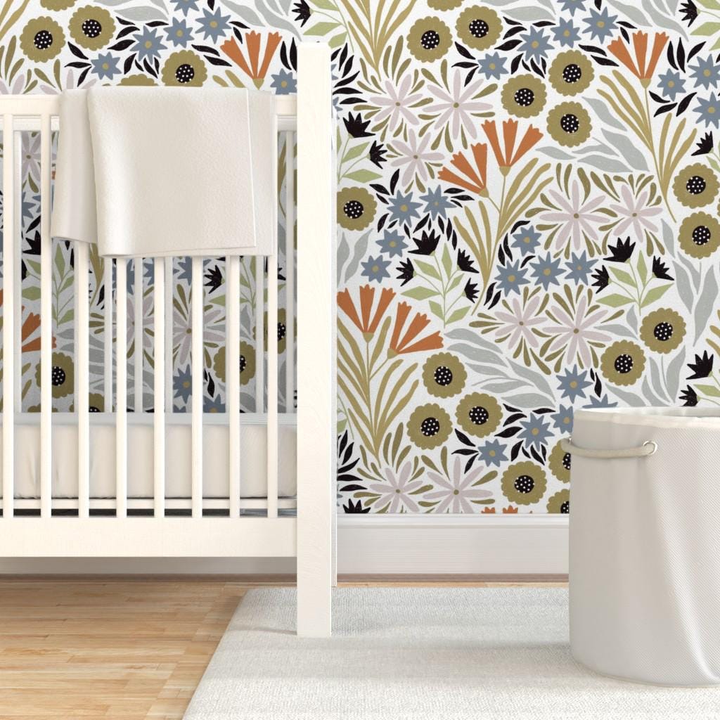 Flowers Wallpaper - Adeline Floral by Amy Maccready - Earth Tone White ...