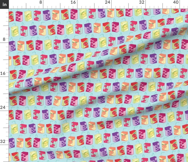 Juice Box Fabric Happy Fruit Juice Boxes in Blue by - Etsy