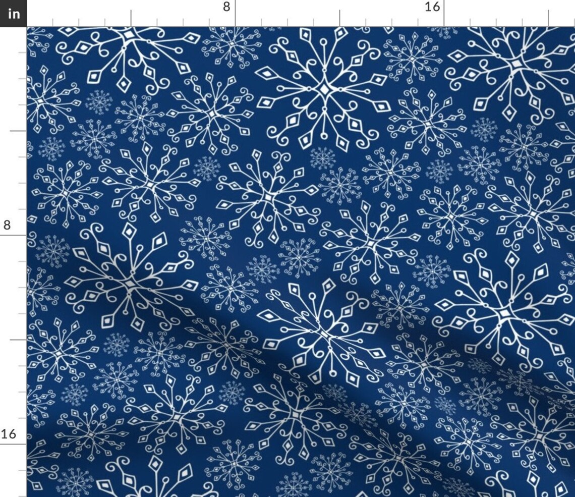 Snow Fabric Frost Snowflakes Christmas Navy Blue by - Etsy