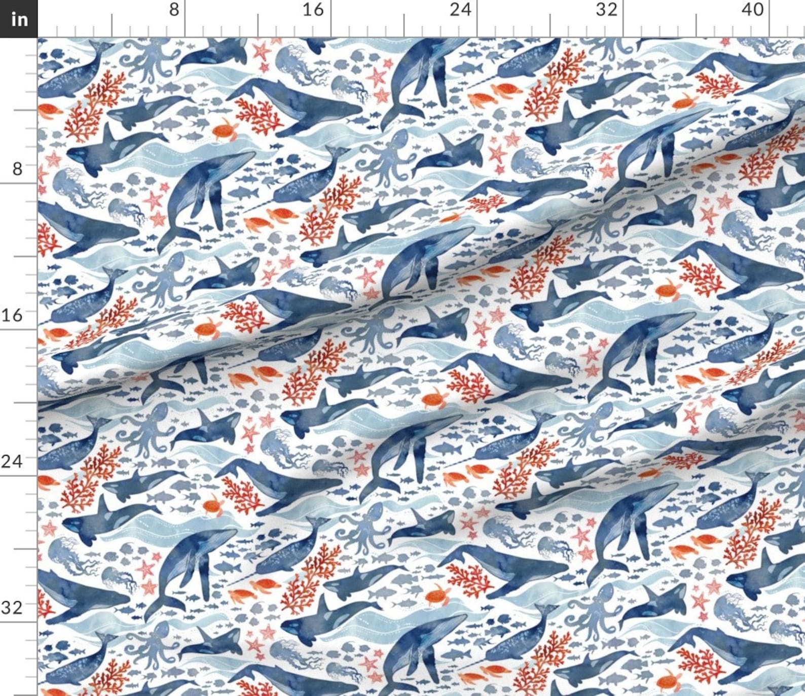 Nautical Animals Fabric ocean Life by Adenaj Watercolor - Etsy