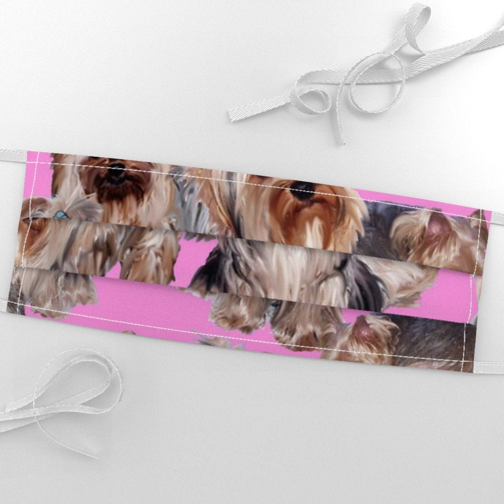 Yorkies on Pink Fabric Yorkies on Pink Background by Dogdaze | Etsy