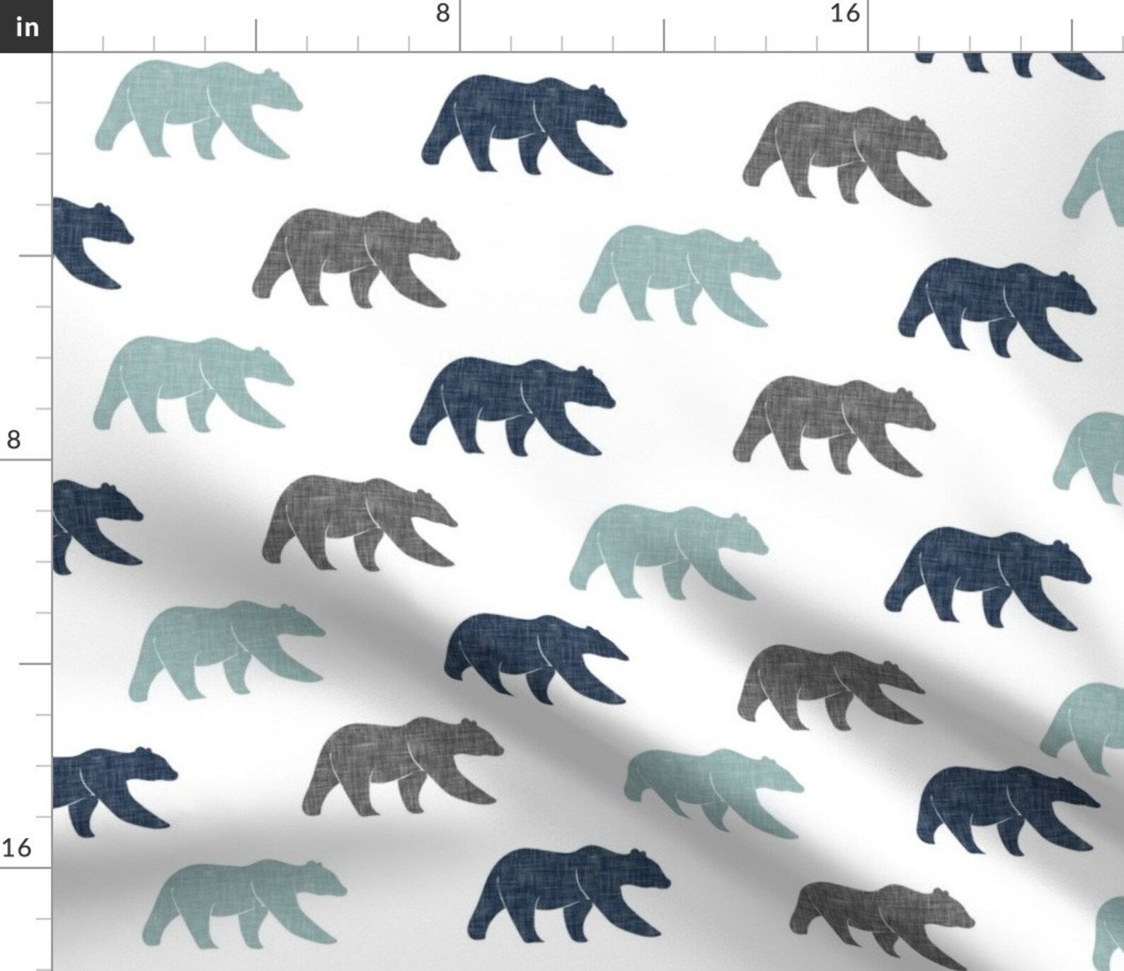 Woodland Bears Fabric Multi Bear Fabric Navy Dusty Blue | Etsy