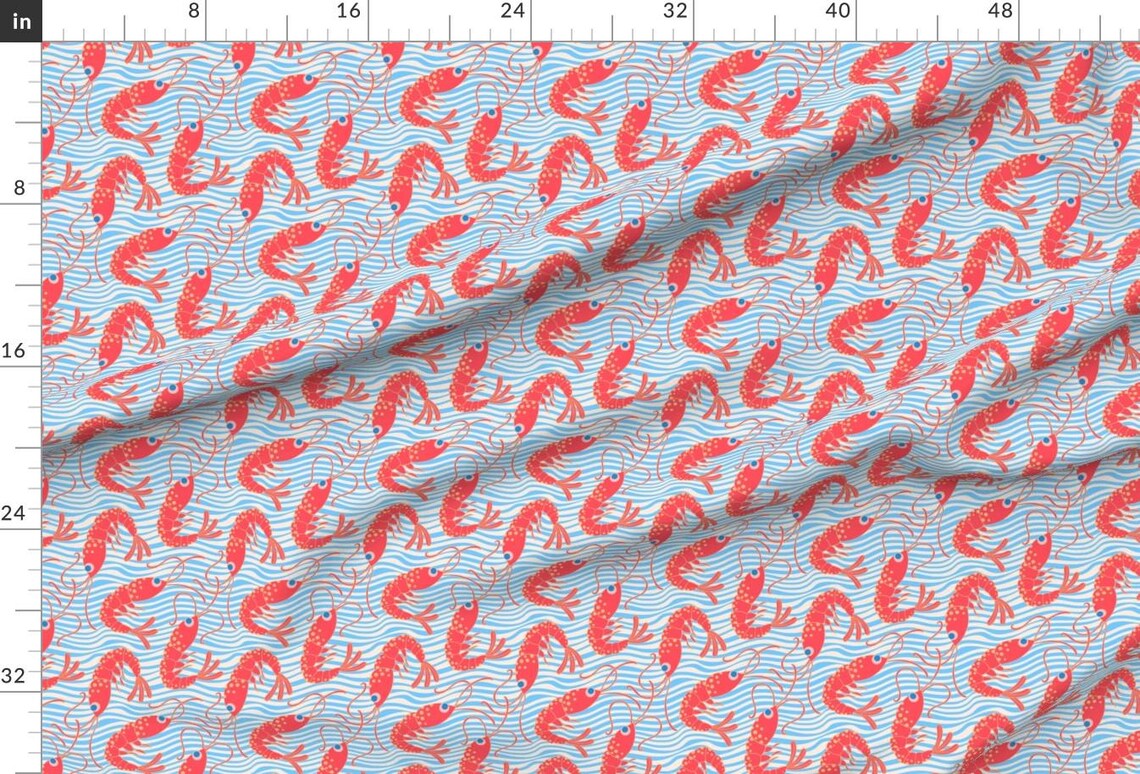 Red Shrimp Apparel Fabric - Summer Shrimp by Unblinkstudio-by ...