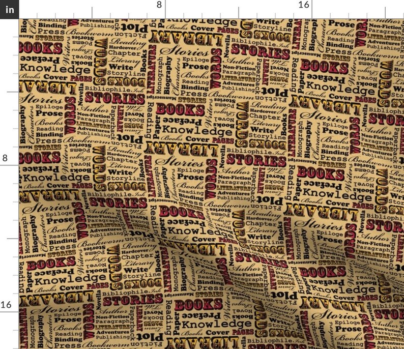 Typograpy Fabric A Book Lover'S Medley Small By | Etsy