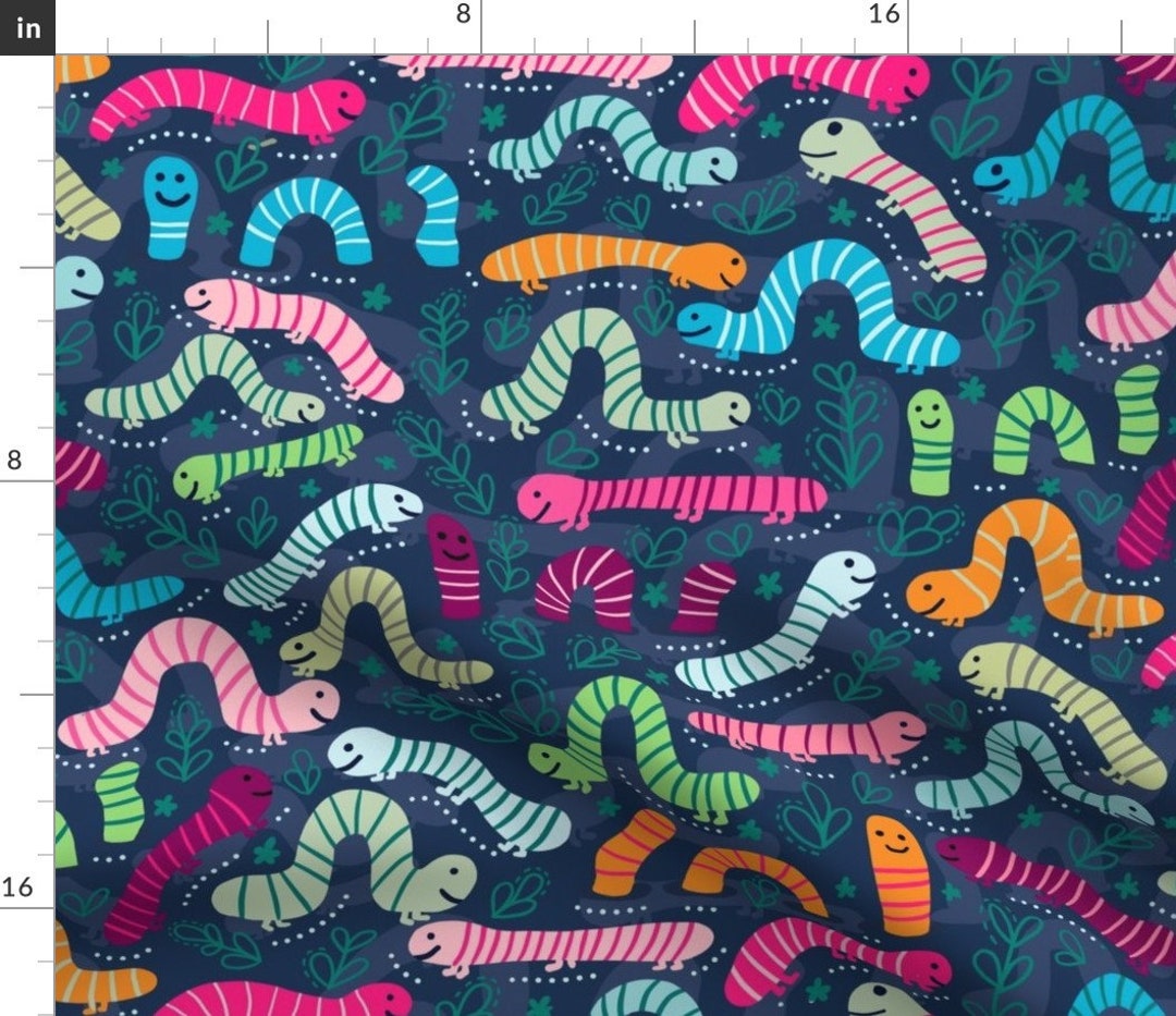 Inch Worms Fabric Creative Inchi Worms by Creativeinchi Teal Blue Pink ...