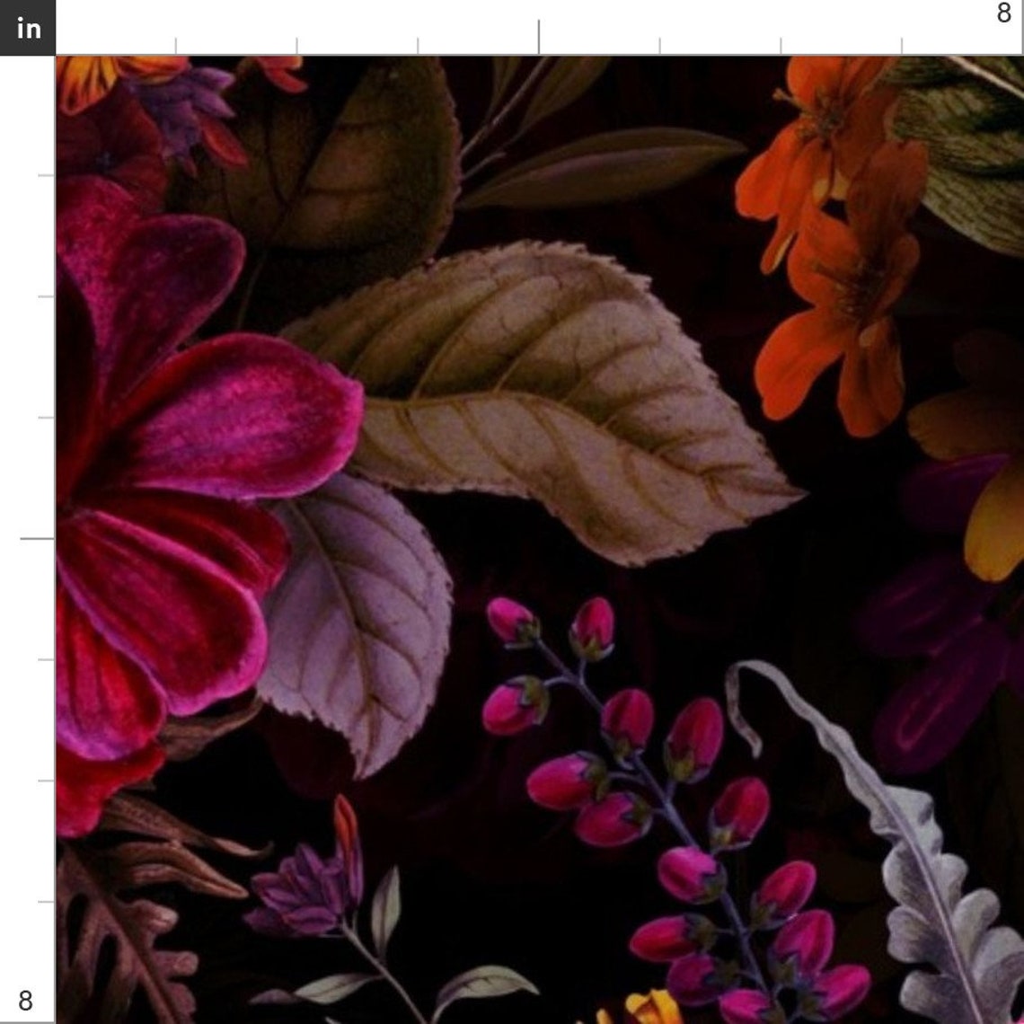 Moody Floral Fabric Antique Painted Roses by Utart Gothic - Etsy