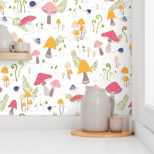 Mushrooms Wallapaper Mushroom Forest by Ldpapers Yellow - Etsy