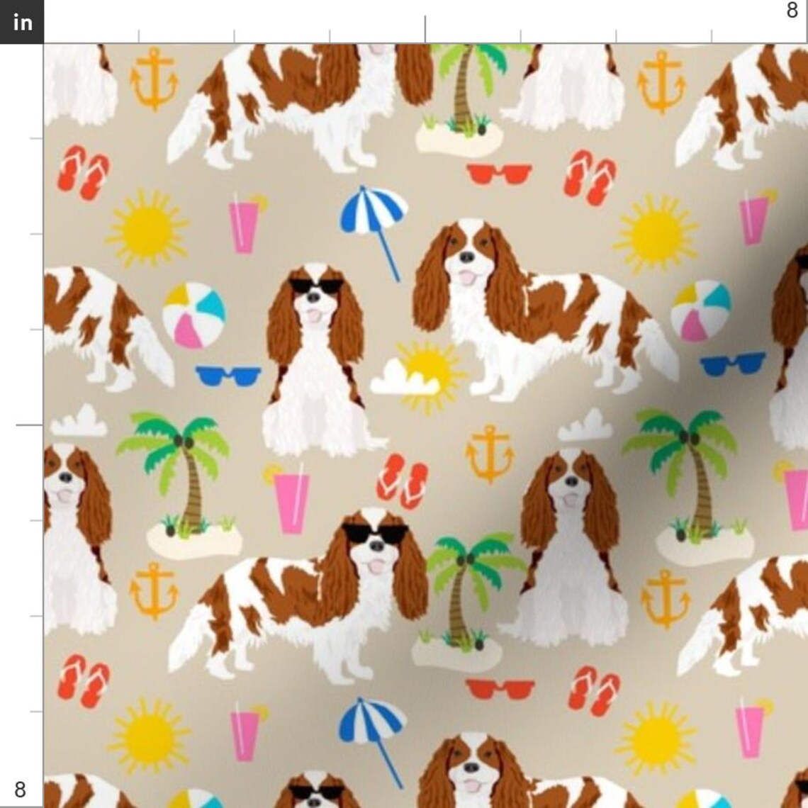 Cavalier Fabric - Cavalier King Charles Spaniel Beach Blenheim Cavalier ...