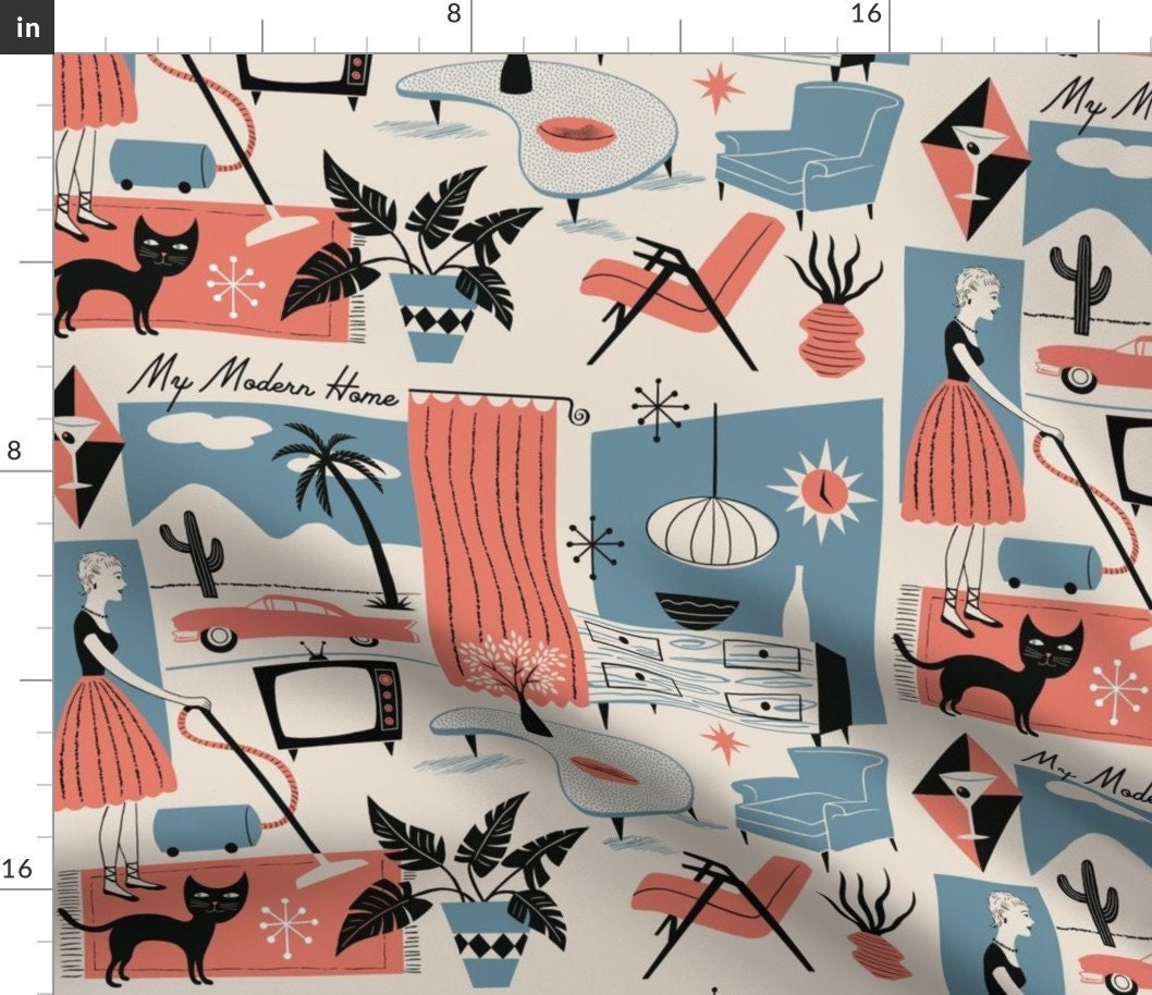 Vintage Inspired Mid Century Modern Fabric My Modern Home By | Etsy
