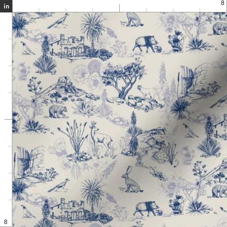 Blue Texas Toile Fabric - Texas Toile by Wrennworks - Blue Bear Toile ...