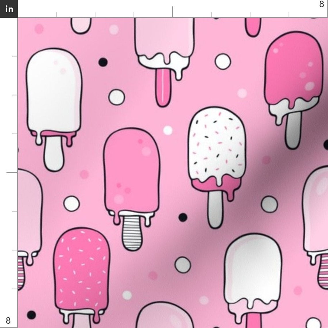 Summer Pink Ice Pop Fabric Summer Ice Cream on Pink by | Etsy
