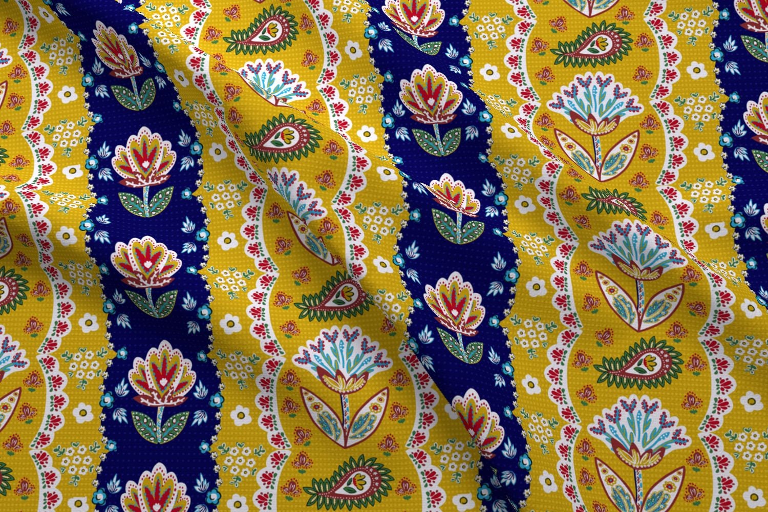 Floral Folk Fabric French Country Floral By Susan Polston | Etsy