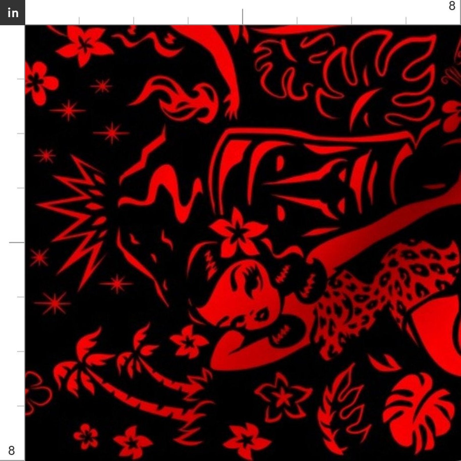 Tiki Fabric Tiki Temptress Red on Black by Miss Fluff Tiki - Etsy