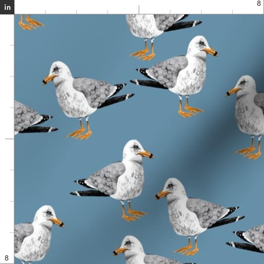 Seagull Fabric - Seagulls by Taraput - Seagull Beach Birds Blue White ...