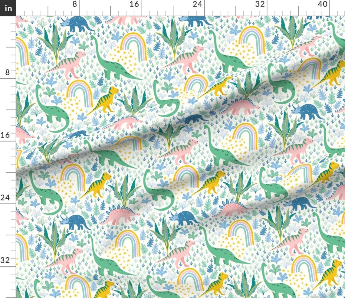 Pastel Dinosaurs Fabric Dinosaur Dreams by Vivdesign Dino - Etsy New ...