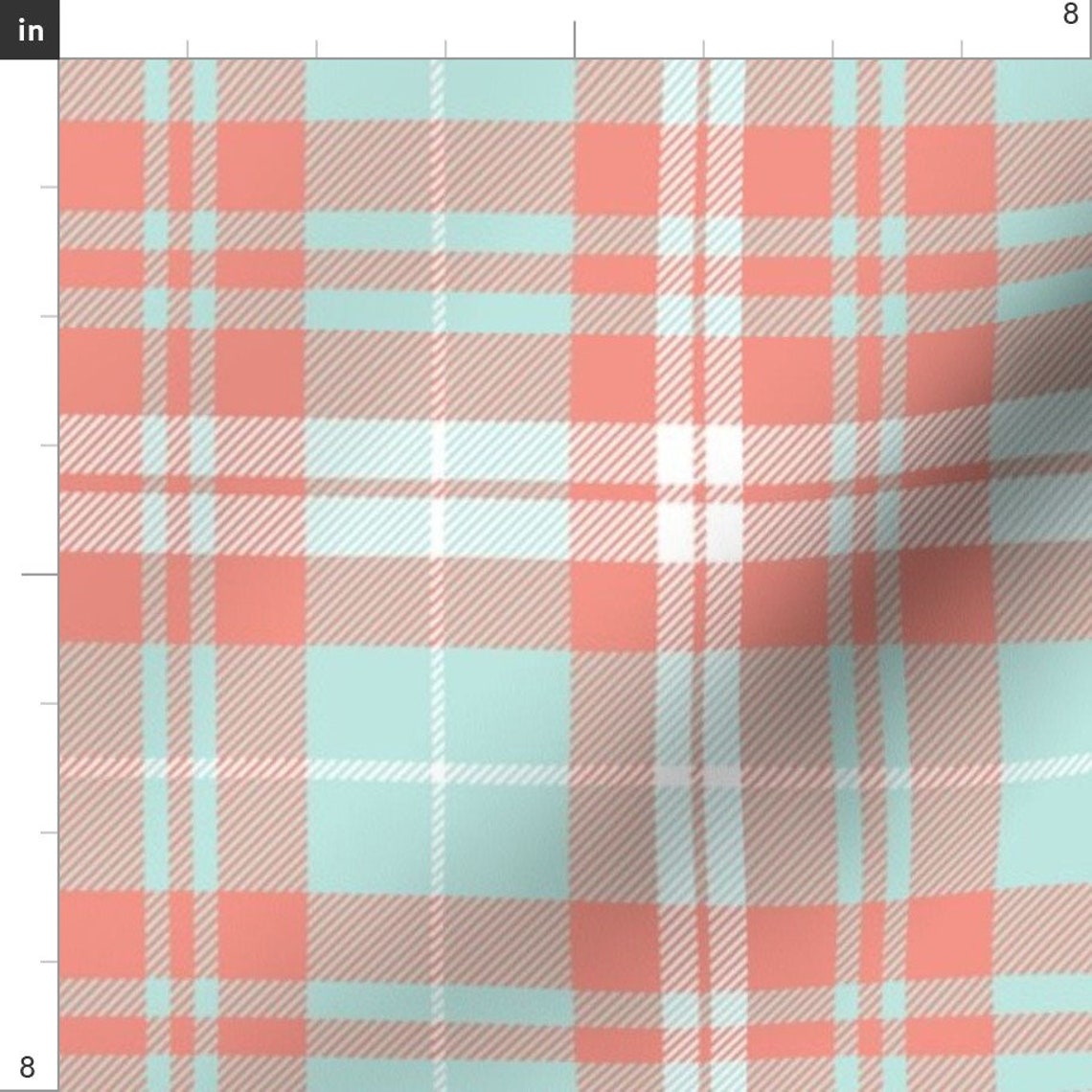 Plaid Fabric Plaid Custom Coral And Blue Fall By | Etsy