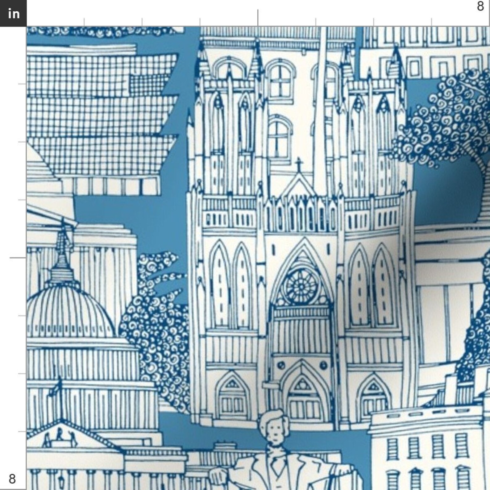 Washington Cityscape Fabric Washington DC Toile Blue By | Etsy