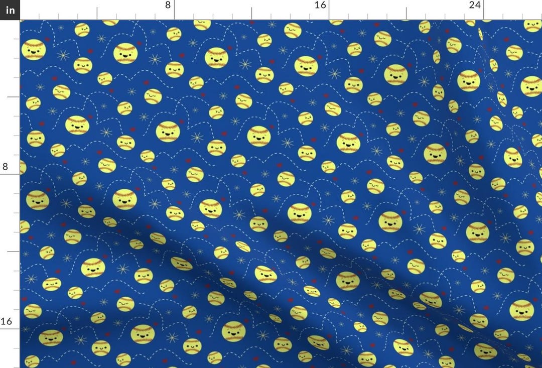 Softball Fabric - Happy Softball All Stars - Blue by Clayvision ...