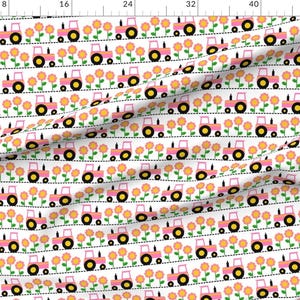Pink Farming Fabric - Girly Pink Farm Tractor by Tictactogs - Baby Girl ...