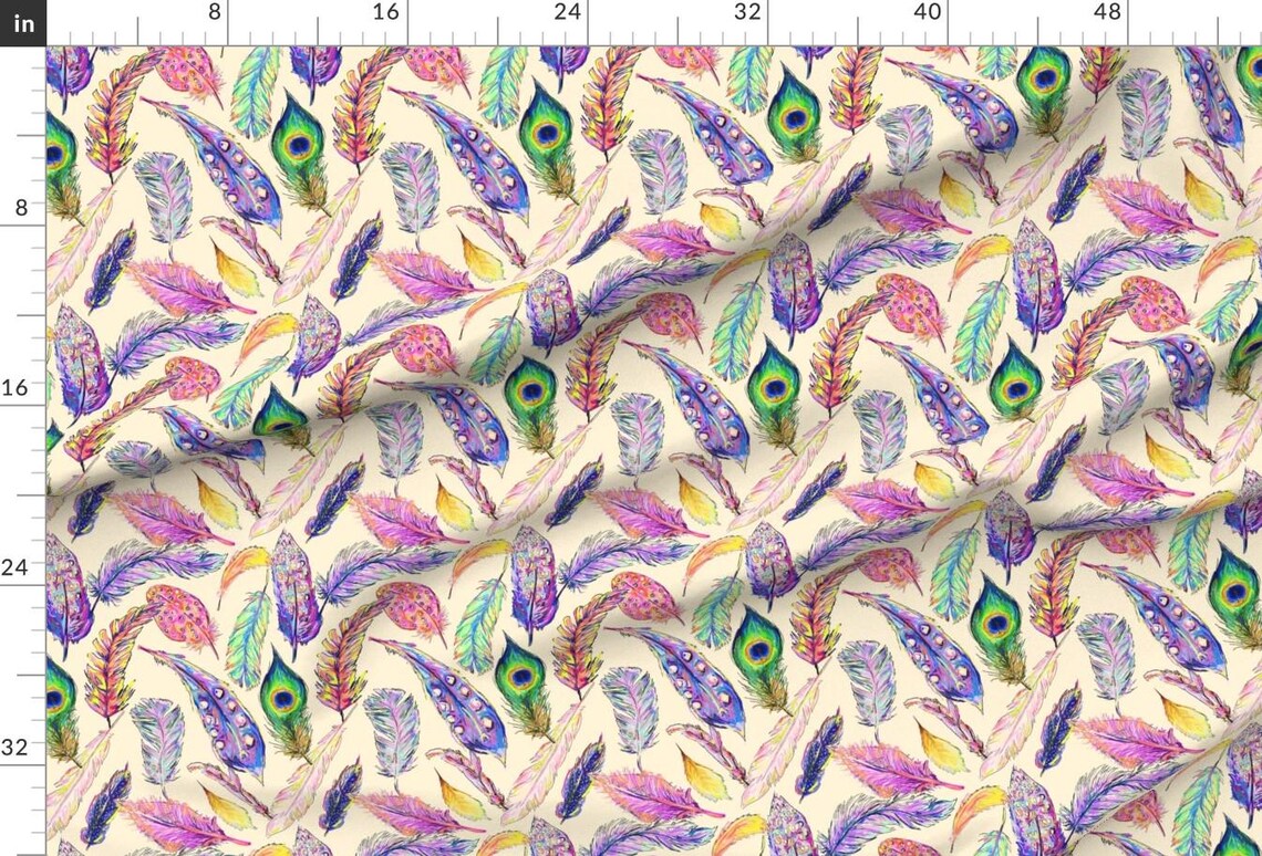 Feathers Purple Watercolor Fabric - A Flock of Fancy Feathers by ...
