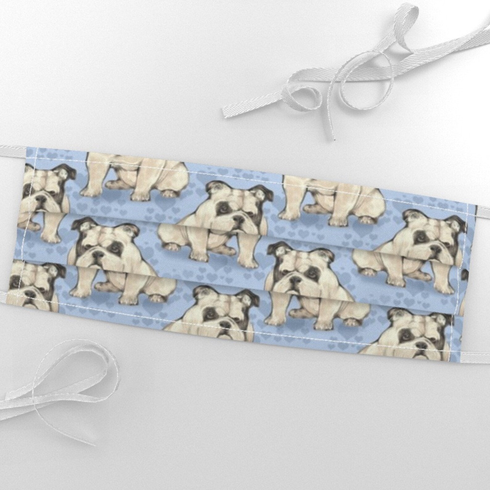 Bulldog Fabric Sitting Bulldog With Blue Hearts by Eclectic | Etsy