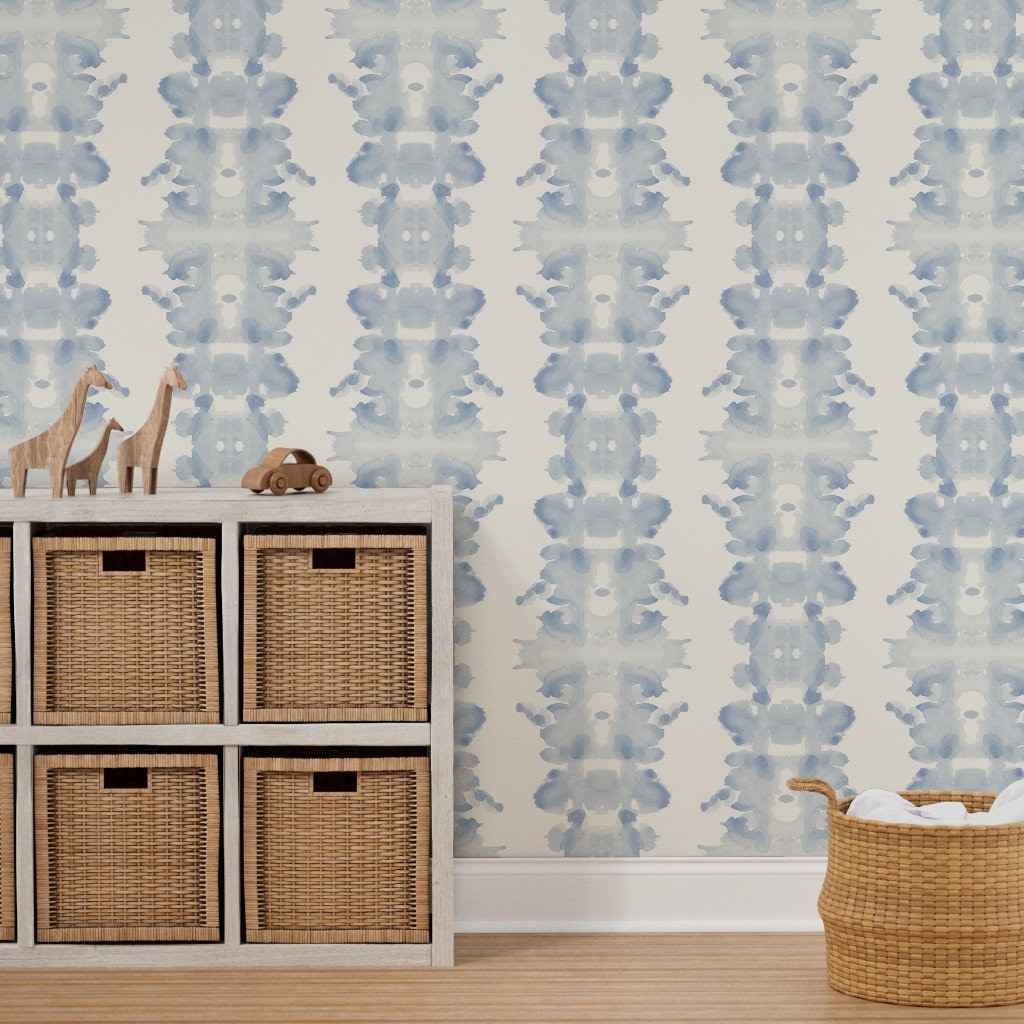 Ink Blot Wallpaper Soft Blue on Cream Double Inkblot by - Etsy